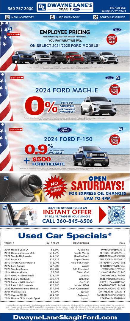 New Ford Specials | Dwayne Lane's Skagit Ford | Burlington